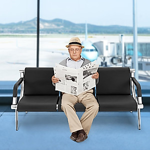 LOYALHEARTDY Waiting Room Chairs 3 Seat Reception Chair Black PU Leather Chair Office Furniture Guest Seating Lobby Conference Reception Chairs Visitor Guest Sofa (3-seat, Black)