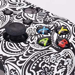 YoRHa Printing Rubber Silicone Cover Skin Case for Xbox One S/X Controller x 1(Flowers&White) with PRO Thumb Grips x 8