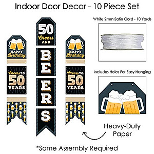 Big Dot of Happiness Cheers and Beers to 50 Years - Hanging Vertical Paper Door Banners - 50th Birthday Party Wall Decoration Kit - Indoor Door Decor