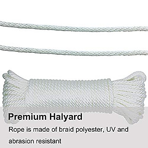 Huouo 1/4" Flagpole Rope - Solid Braid Polyester Flag Halyard Line Designed for Flag Pole (50 Feet)