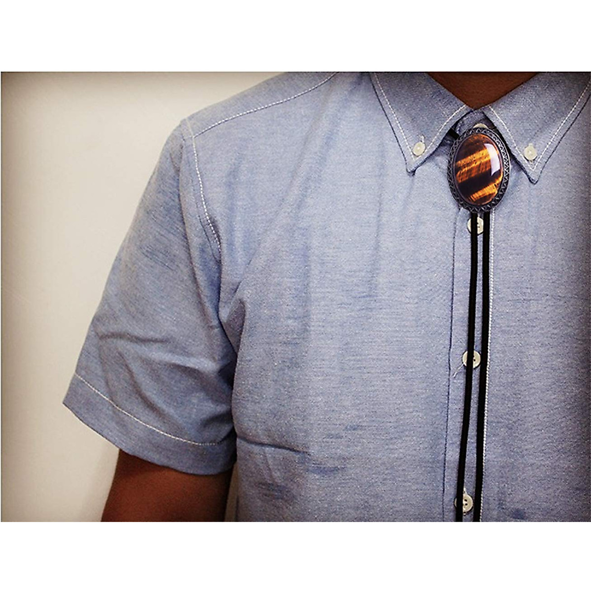 Moranse Bolo Tie with Natural Tiger Eye Stone Celtic Style Genuine and Cowhide Rope(Tiger Eyes 1 Style)