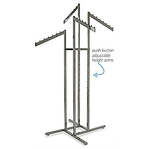 Only Garment Racks - Heavy Duty Chrome 4 Way Rectangular Arm Clothing Rack, Adjustable Height Waterfall Arm Garment Rack, Perfect for Retail Clothing Store Display - Rectangular Tubing Slant Arms