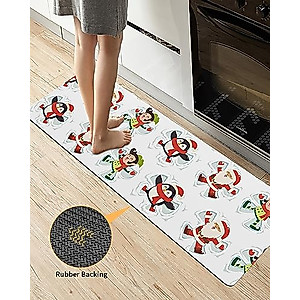 Christmas Bath Mat for Tub,Non Slip Bathroom Floor Runner Rug Quick Dry & Absorbent Diatomaceous Earth Shower Sink Kitchen Washable Doormat,Winter Xmas Elf Penguin Santa Claus Red White 18"x47"