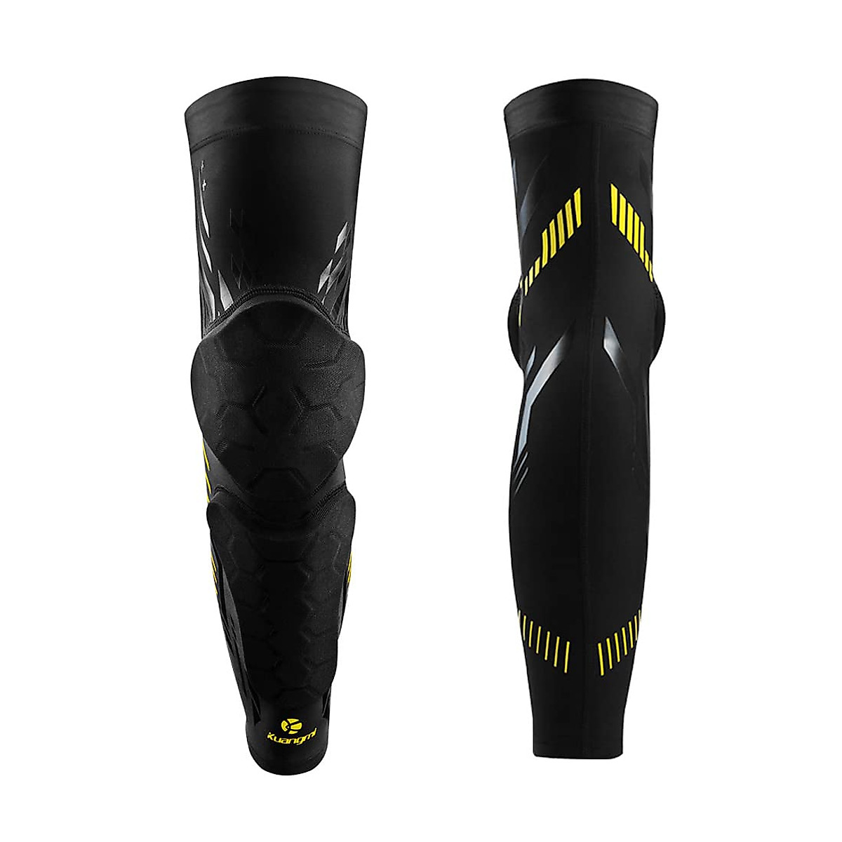 Kuangmi Knee Pad and Shin Guard Sleeve for Soccer, Basketball, Wrestling, Softball, Volleyball, Sports, Daily Support-1piece (S, Black Yellow)