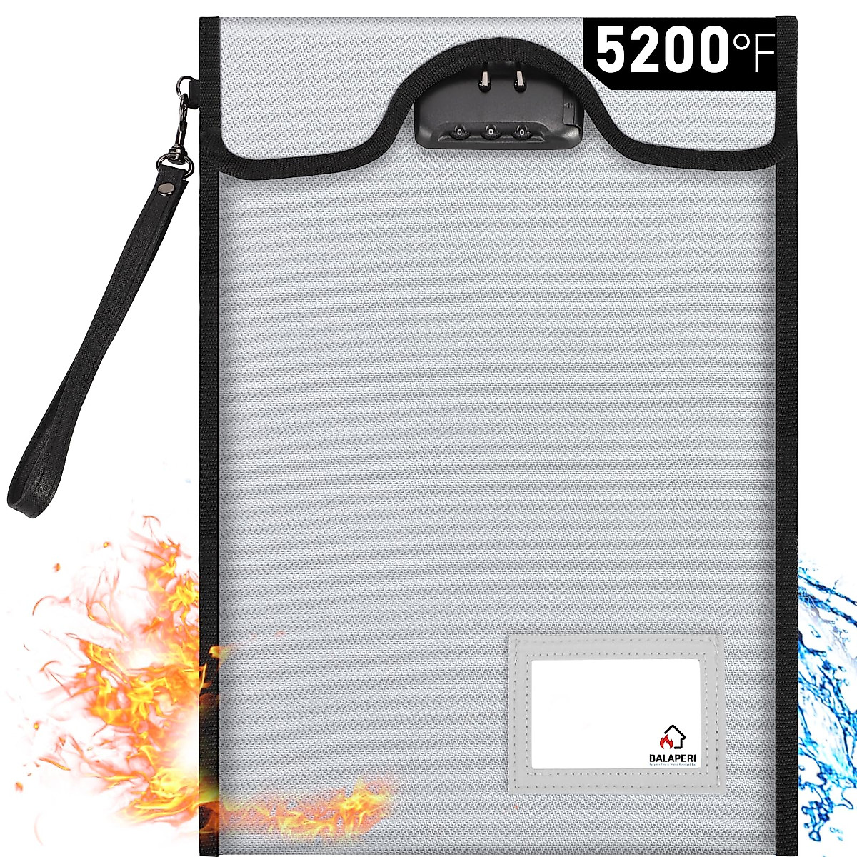 Fireproof Document Bag with Lock (5200℉), 15”x 11”Fireproof Money Bag, Waterproof Zipper Pouch for A4 A5 Legal Letter Size Document, Tablet, Valuables, Jewelry, Cash and Passport