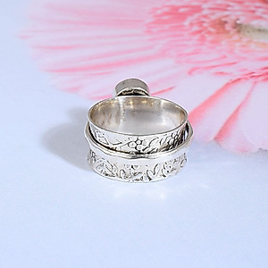 Sechi 925 Sterling Silver Shungite Anxiety Spinner Ring Boho Stress Relieving Band Jewelry for Women & Girls