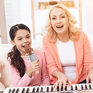 JMFinger Karaoke Microphone for Kids and Adults, Wireless Portable Handheld Bluetooth Microphone with LED Lights - Best Gifts (Rose Gold)