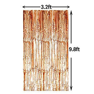 GOER 6.4 ft x 9.8 ft Metallic Tinsel Foil Fringe Curtains,Pack of 2 Party Streamer Backdrop for Birthday,Graduation Decorations and New Year Eve (Champagne Gold)