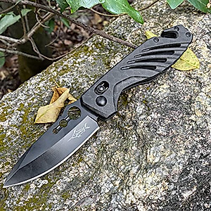 XIPHIAS 4.25" EDC Axis Lock Folding Pocket Knife Tactical Knife with Pocket Clip,Glass Breaker,Seat Belt Cutter Emergency Multitool FK045 (Stainless Steel Blade)