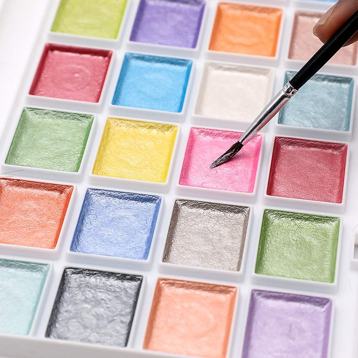 Artecho Watercolor Paint Set, 28 Glitter Metallic Colors, Semi-Moist Pearlescent Water color, Ideal for Beginners and Artists