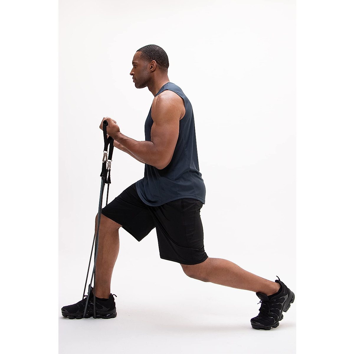 DEVOPS Men's 2-Pack Loose-Fit 10" Workout Gym Shorts with Pockets (Large, Black/Camo Gray)