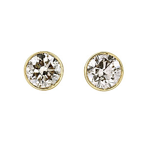 14k Yellow Gold Bezel-set Round Diamond Stud Earrings (3/4cttw, Good, I1-I2, IGI Certified) Screw-backs by Diamond Wish