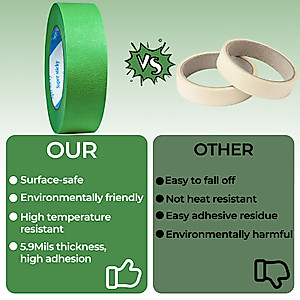 1.4 Inch Green Painters Tape for Car, 6 Rolls x 60 Yards Automatic Refinish Masking Tape, High Adhesive Cars Vehicles Auto Body Paint Tape, No Residue Automotive Painters Tape Bulk Set 360 Yards Total