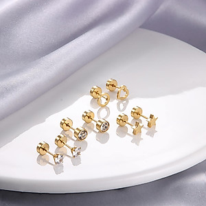 LOLIAS Small Flat Back Earrings Hypoallergenic Surgical Steel Earrings 14K Gold Plated Stainless Steel Stud Earrings for Women Men Tiny Stud Hoop Cartilage Earring