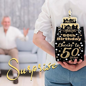 50th Birthday Money Box for Cash,Surprise Box Explosion Gift, Billionaire Money Holder with Pull Out Card DIY Set