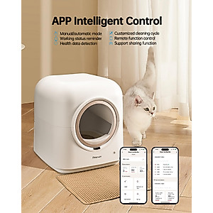 Pawduct Automatic Cat Litter Box Self Cleaning, Anti-Pinch Robot Cat Litter Box, Large Cat Litter Box for Multiple Cats, Smart APP Remote Control/Odor Removal, with Waste Bags/Mats