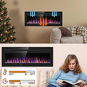 Upesitom Electric Fireplace 43" Upgrade Fireplace Heater Recessed & Wall Mounted, 750/1500W Linear Fireplace LED Electric Fireplace Insert with Adjustable Flame Colors, Timer, Remote Control