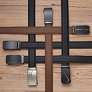 SENDEFN Leather Belt for Men Automatic Ratchet Buckle Slide Dress Casual Belts 1 3/8'' Wide Adjustable Trim to Fit(Black-47)