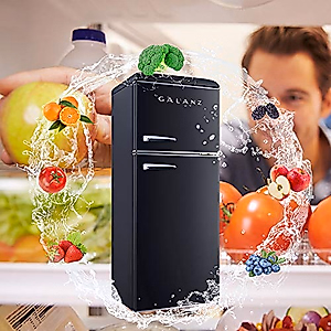 Galanz GLR10TBKEFR Retro Refrigerator with Top Freezer Frost Free, Dual Door Fridge, Adjustable Electrical Thermostat Control, 10 cu ft, Black