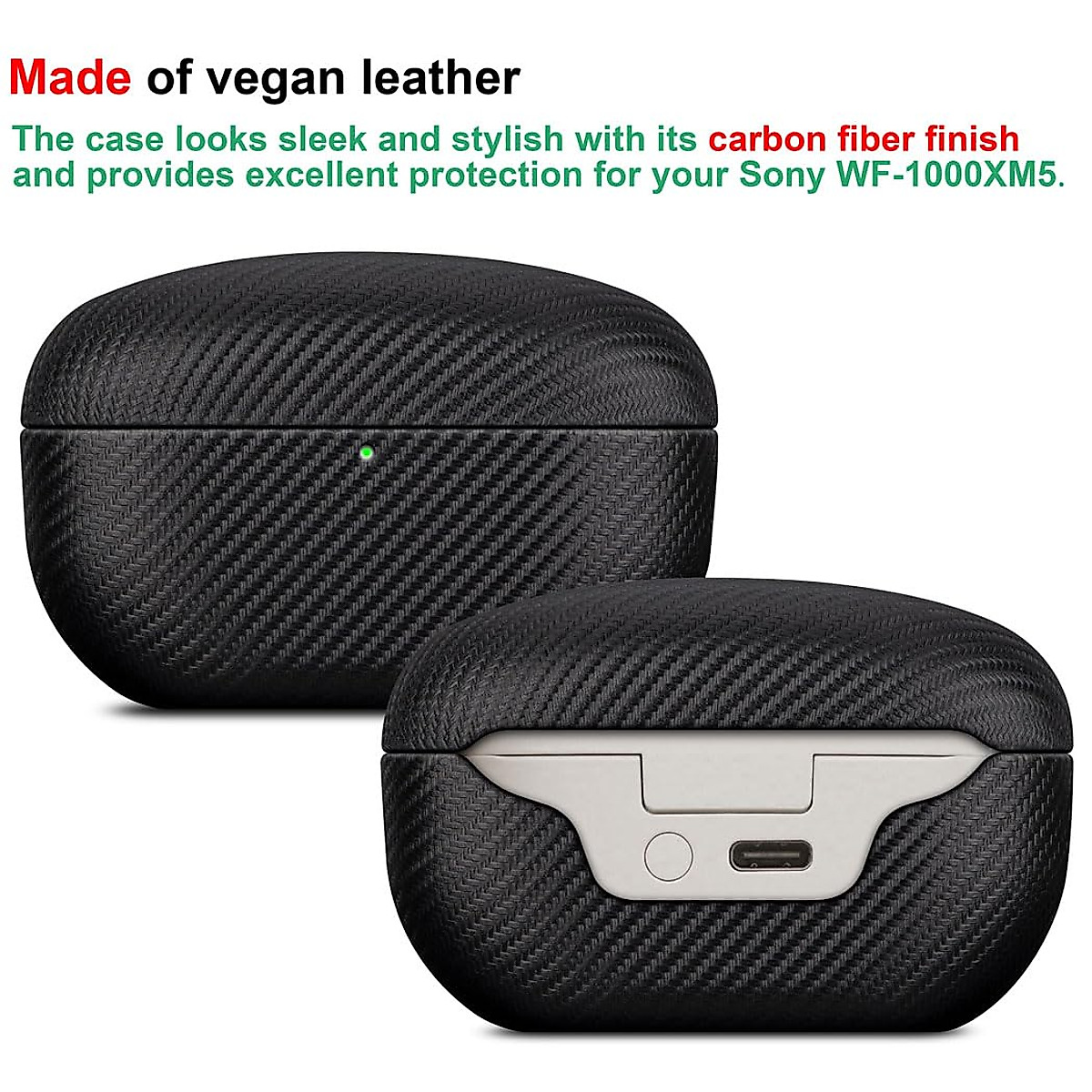 LOPIE Case Compatible with Sony WF-1000XM5, Carbon Fiber Style Vegan Leather Case Designed for Earbuds WF1000XM5 Case Cover 2023, Protective Hard Cover for Men/Women - Black