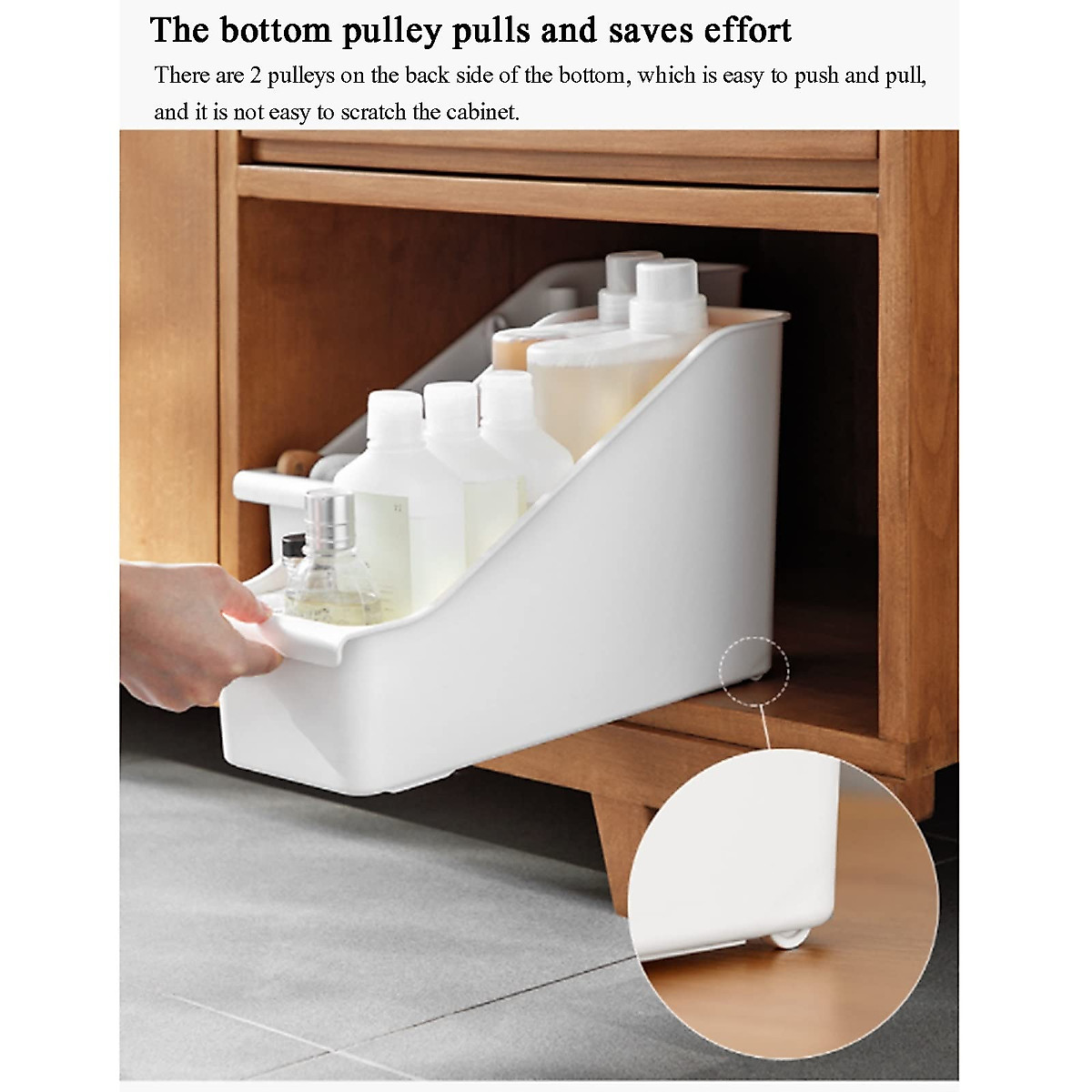 LEAYAN Under Sink Storage Rack, Under Bathroom Cabinet Sliding Storage Basket Organizer Kitchen Under Sink Shelf Organizer Under Sink Rack Shelf, White 40x16.5x23.2cm