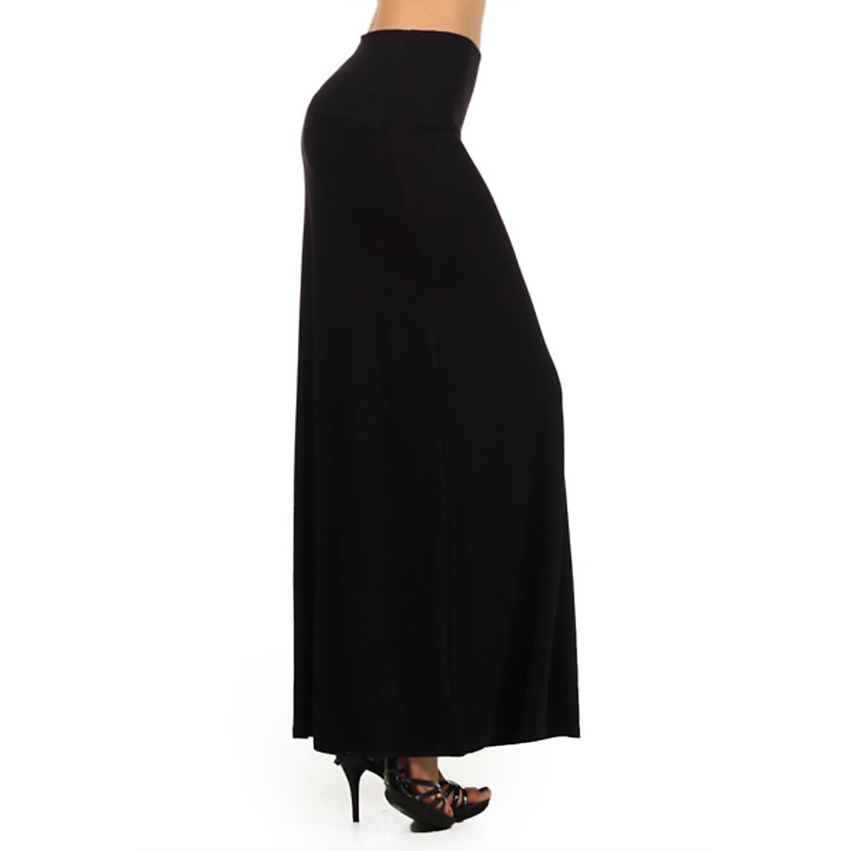 Women's Stylish Spandex Comfy Fold-Over Flare Long Maxi Skirt Made in USA