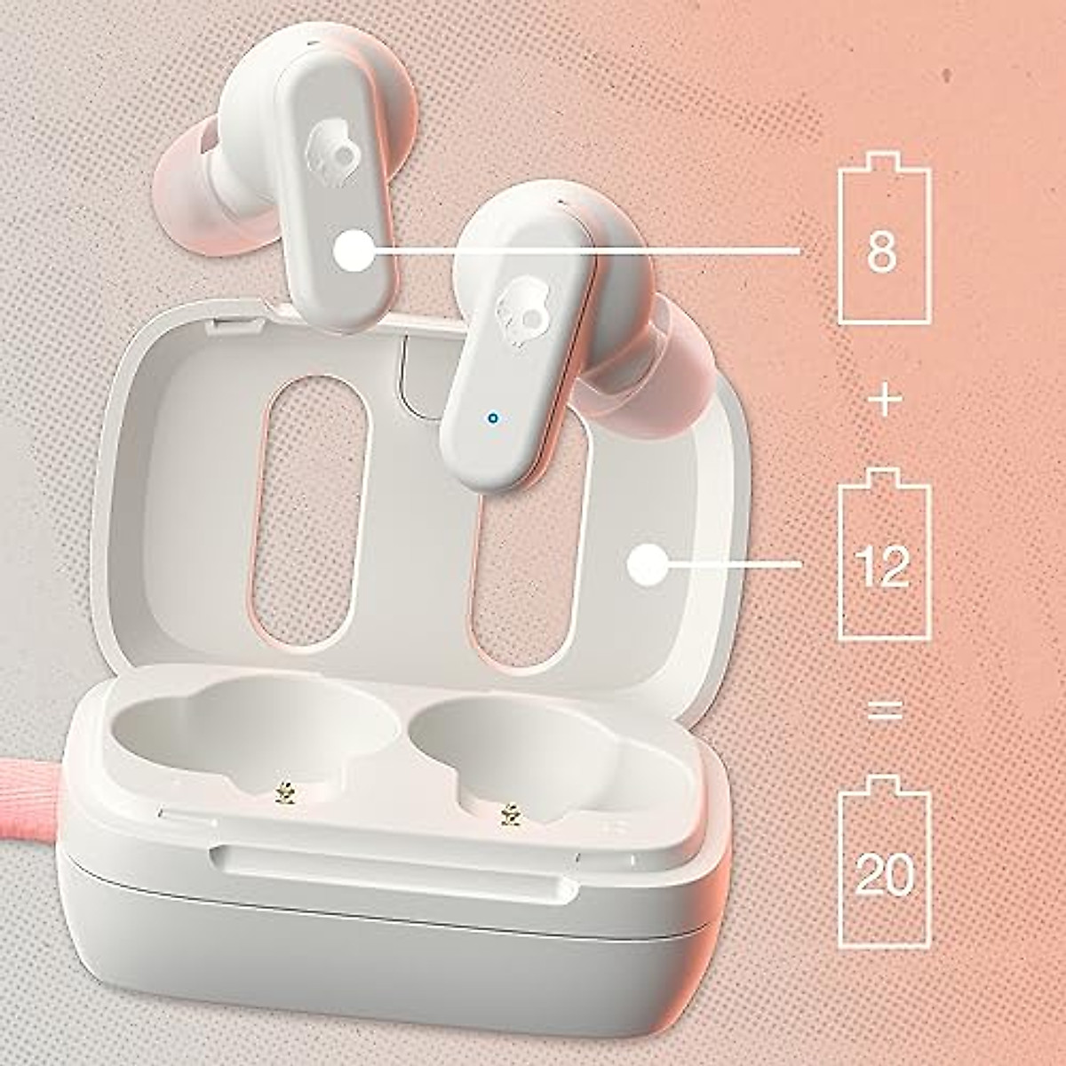 Skullcandy Dime 3 In-Ear Wireless Earbuds, 20 Hr Battery, Microphone, Works with iPhone Android and Bluetooth Devices - Bone/Orange Glow