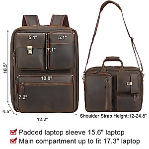 TIDING Men's 15.6 Inch Leather Convertible Backpack Large Capacity Laptop Briefcase Messenger Bag(Updated Version)