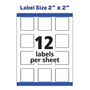 Avery Square Labels for Laser & Inkjet Printers, Sure Feed, 2" x 2", 300 White Labels (22806)