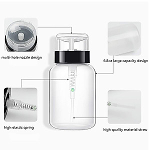 Hedume 16 Pack Push Down Empty Lockable Pump Dispenser Bottle, 6.8oz Professional Push Down Liquid Pumping Empty Bottle Dispenser for Nail Polish and Makeup Remover