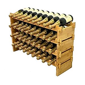 DECOMIL - 36 Bottle Large Wine Rack , Stackable & Modular Wine Storage Rack , Solid Bamboo Wine Holder Display Shelves, Wobble-Free (Four-Tier, 36 Bottle Capacity)