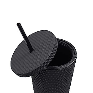 AQUAPHILE 24Oz Matte Studded Tumbler with Reusable Straw and Leak Proof Lid Water Cup Travel Mug Coffee Ice Water Bottle Double Walled Insulated Tumbler BPA Free(Black)