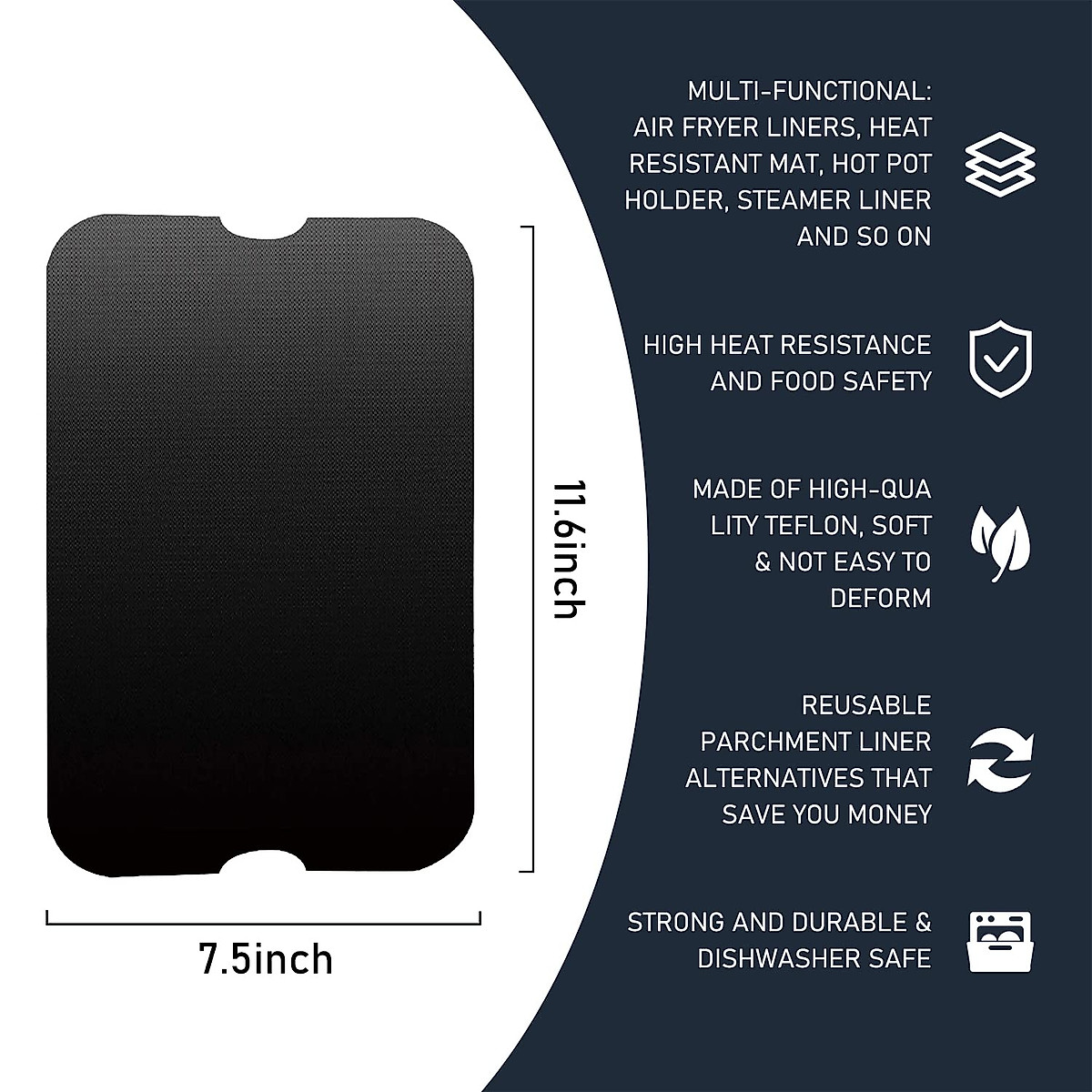 Air Fryer Liners, Reusable Air Fryer Mats 4 Pack, Premium Air Fryer Accessories, Non Stick, Easy Clean - 7.6 X 11.67" Square