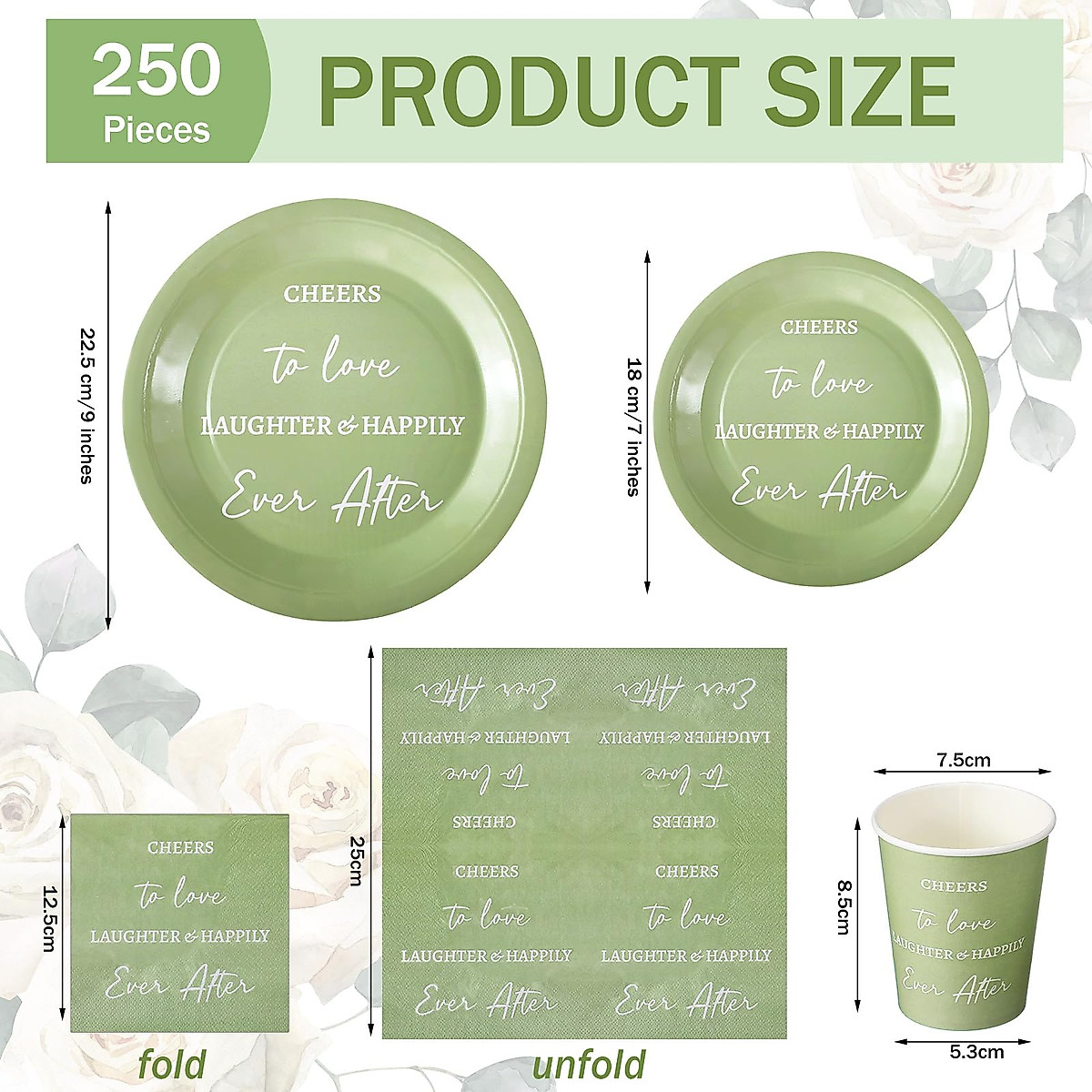 Colarr 250 Pcs Bridal Shower Plates and Napkins and Cup Sets Bridal Shower Party Supplies Paper Plates Napkins Disposable Party Tableware Set for Wedding Engagement Bachelorette Party(Vivid Style)