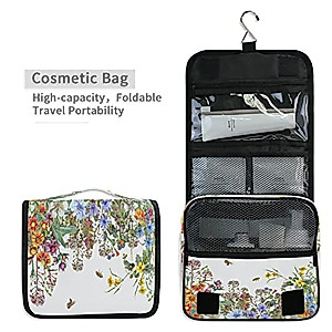 Omhonmi Hanging Toiletry Bag for Women Colourful Summer Dragonfly Botanical,Waterproof Makeup Pouch,Portable Cosmetic Bag,Travel Bag with Hanging Hook for Woman Man Travel Accessories
