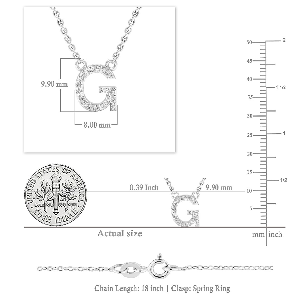 Dazzlingrock Collection 0.12 Cttw Round White Diamond Uppercase Initial 'G' Pendant Necklace with 18 inch Silver Chain for Women in 14K Solid White Gold