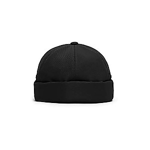 UNDERCONTROL Brimless Sailor Fisherman Leon Hat Rolled Cuff Harbour No Visor Miki Skull Docker Beanie Cap for Men & Women (BLACK)