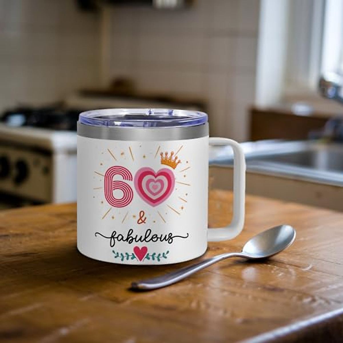 60Th Birthday 14 Oz Tumbler For Women, 60 And Fabulous Cup, 1965 Birthday Decorations - Sixty Years Old Gifts For Lady, Mom, Aunt, Grandma, Wife - Funny 60-Year-Old Gift & Birthday Decoration