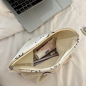 Liberty Goddess Cosmetic Bags for Women - Corduroy Cosmetic Bag Aesthetic Women Handbags Purses Smile Dots Makeup Organizer Storage Makeup Bag Womens Bags (Smile Beige)