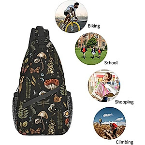 Sling Bag Vintage Magic Mushroom Leaf Forest Hiking Daypack Crossbody Shoulder Backpack Travel Chest Pack for Men Women