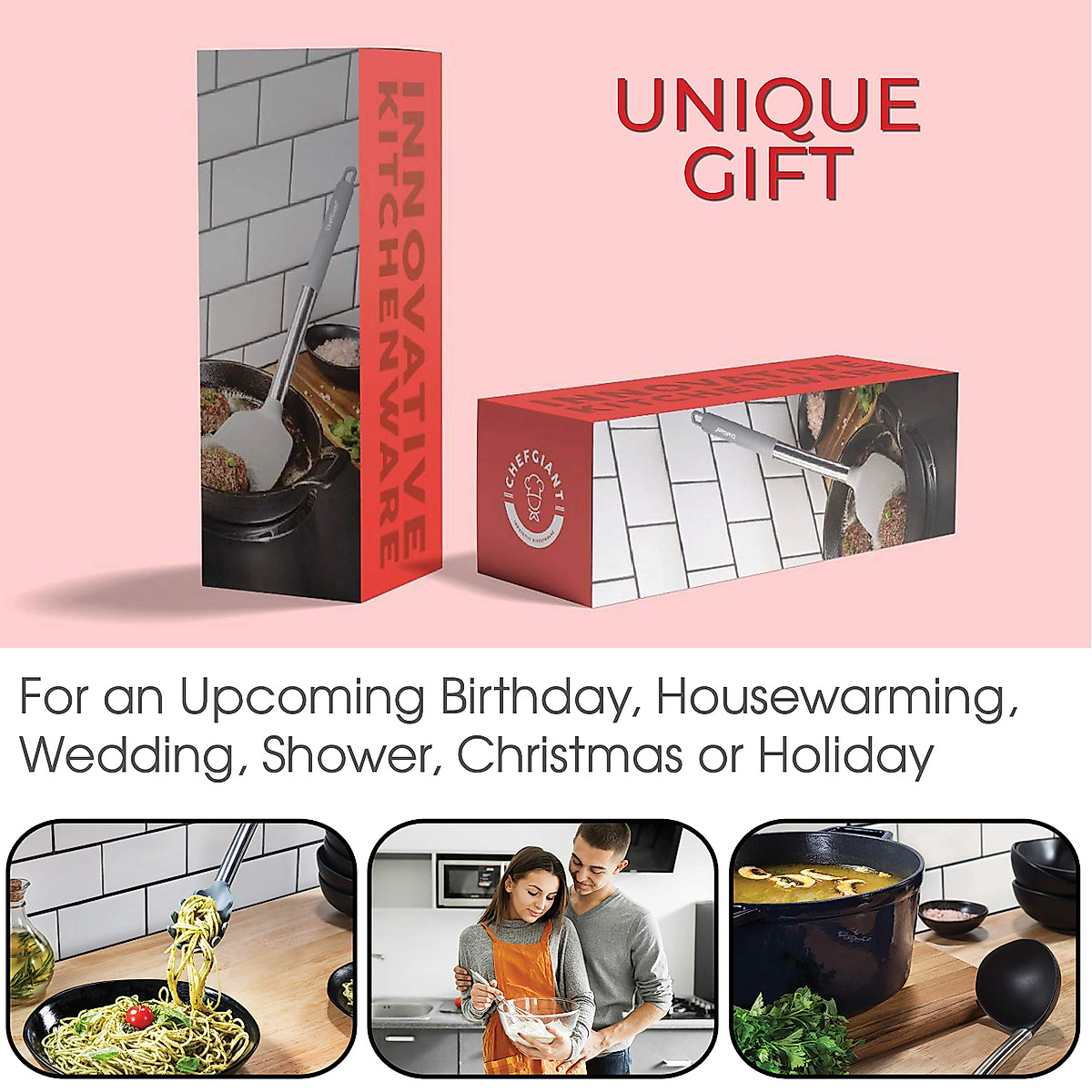 Chef Giant Silicone Kitchen Utensil Set | 15-Piece Stainless Steel Cooking Tool Kit with Holder, Spatula, Ladle, Pasta Server, Tongs, Whisk & More | Heat Resistant, BPA Free, Dishwasher Safe | Black