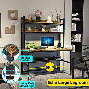 Aquzee Computer Desk with Hutch & Bookshelf, Home Office Desk with Space Saving Design, Metal Legs Industrial Table with Upper Storage Shelves for Study Writing/Workstation, 47 Inches Rustic