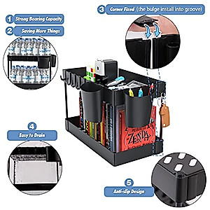 2 Pack Under Sink Organizers and Storage - 2 Tier Bathroom Organizer Under Sink, Multi-purpose Under Kitchen Cabinet Storage, Black Cleaning Supplies Organizer Kitchen Bathroom