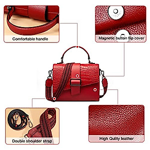 FOXER Small Crossbody Bags for Women, Genuine Leather Crocodile Skin Pattern Medium Size Ladies Top-handle Bags with 2 Shoulder Straps Womens Classic Small Satchel Purses and Handbags (Red)