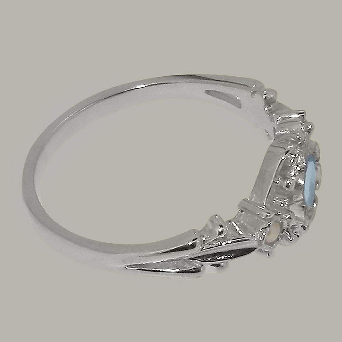 925 Sterling Silver Natural Aquamarine & Cultured Pearl Womens Statement Ring - Size 9.25