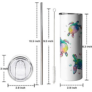 Mofvugz Sea Turtle Gifts - 20 Oz Double Wall Vacuum Insulated Stainless Steel Tumbler with Lid and Straw - Watercolor Ocean Turtle Cup, Travel Coffee Mug