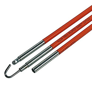 Klein Tools 56312 Lo-Flex Fish Rod Set, with Splinter Guard Coating and Stainless Steel Connectors, Bullet Nose and Hook Attachments, 12-Foot