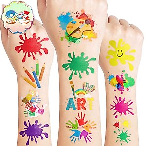 Art Temporary Tattoo Birthday Party Decorations Favors 8 Sheets (96PCS) Tattoos Stickers Cute Party Supplies Kids Girls Boys Gifts Classroom School Prizes Themed