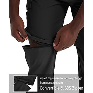 Mens Hiking Convertible Pants Waterproof Lightweight Quick Dry Zip Off Fishing Travel Safari Outdoor Cargo Work Trekking trousers Black 36