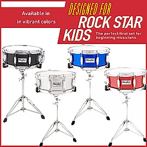 Mendini Student Snare Drum Set with Gig Bag, Sticks, Stand and Practice Pad Kit, Black, MSN-1455P-BK